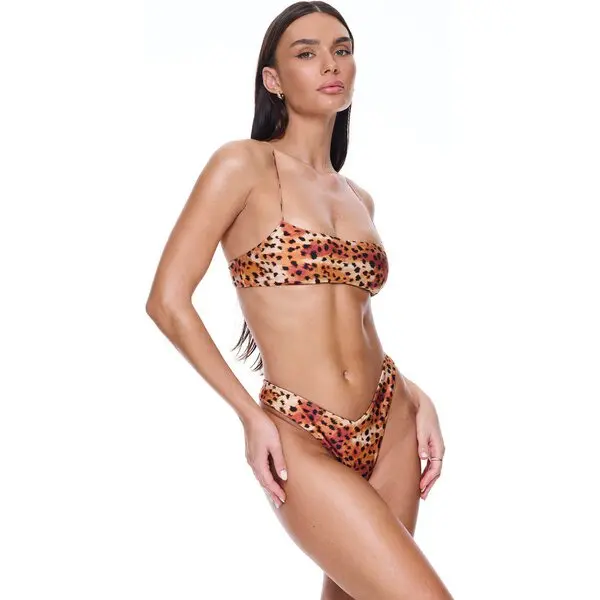 SUNKISSED Le Sporty Bralette Scoop Bikini Top - Golden Leopard