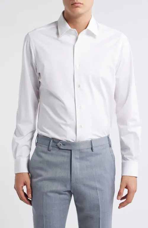 Zanella Lord Solid Knit Cotton Blend Dress Shirt - White