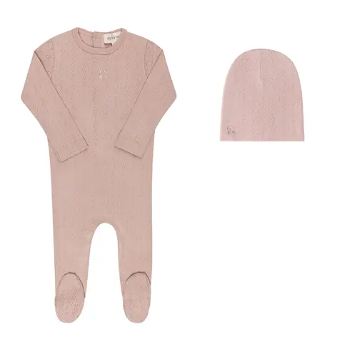 ELY'S & CO. Squiggle Pointelle Collection Footie And Beanie Set - Pink