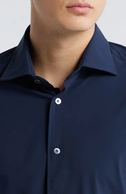 Zanella Piccadilly Solid Knit Nylon Blend Dress Shirt - Navy