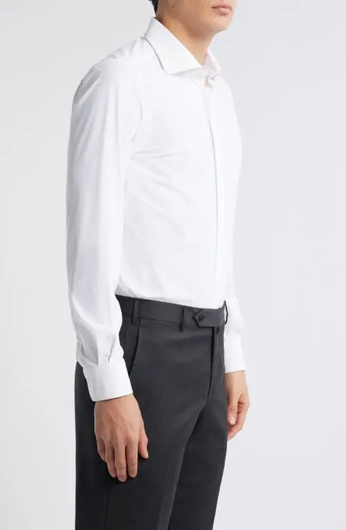 Zanella Piccadilly Solid Knit Nylon Blend Dress Shirt - White