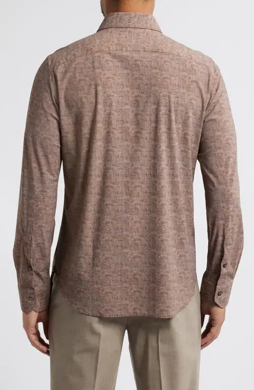 Zanella Jagged Heathered Herringbone Print Knit Nylon Blend Dress Shirt