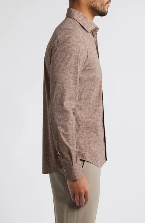 Zanella Jagged Heathered Herringbone Print Knit Nylon Blend Dress Shirt