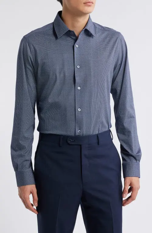Zanella Bond Micropattern Knit Cotton Blend Dress Shirt - Navy