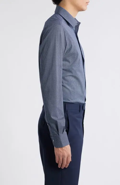 Zanella Bond Micropattern Knit Cotton Blend Dress Shirt - Navy