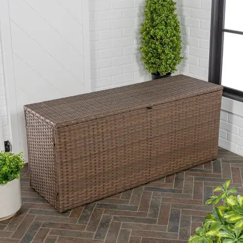 HAPPIMESS Nino Modern Minimalist Outdoor Faux Wicker Deck And Patio Storage Box - Brown