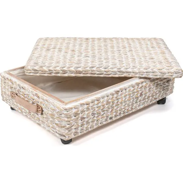 HAPPIMESS Chett Minimalist Hand-woven Hyacinth/wood Underbed Storage Bin With Wheels And Handles - White Wash