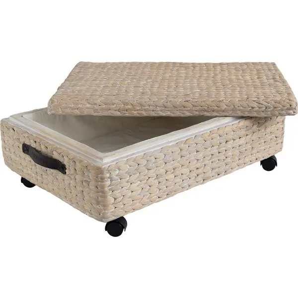 HAPPIMESS Chett Minimalist Hand-woven Hyacinth/wood Underbed Storage Bin With Wheels And Handles - White