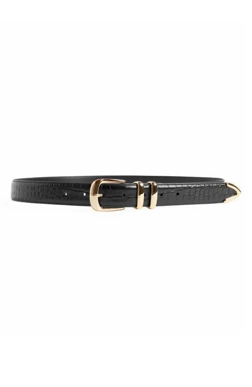 FAVORITE DAUGHTER Jordan Croc Embossed Leather Belt - Black/gold