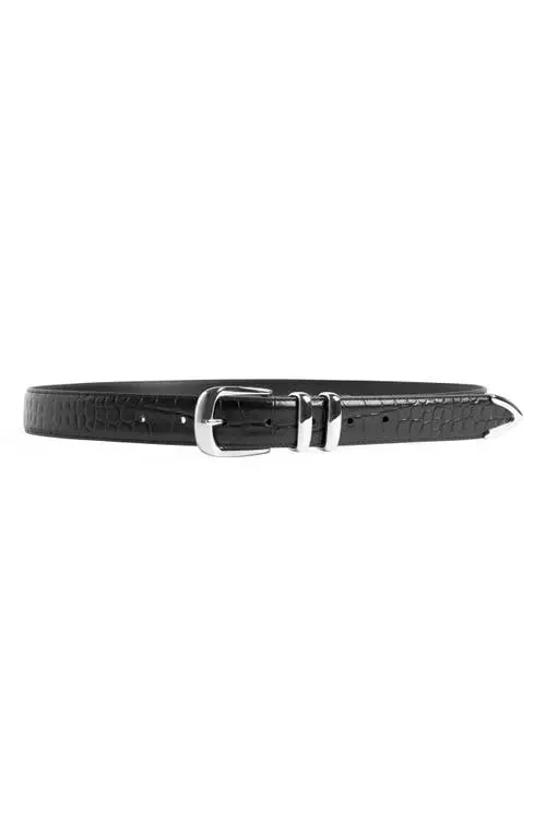 FAVORITE DAUGHTER Jordan Croc Embossed Leather Belt - Black/nickel