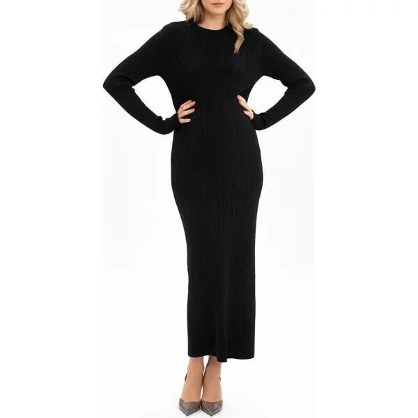 PIETRO BRUNELLI Long Sleeve Rib Midi Sweater Dress