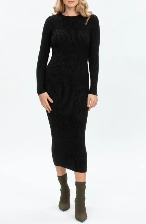 PIETRO BRUNELLI Long Sleeve Rib Midi Sweater Dress