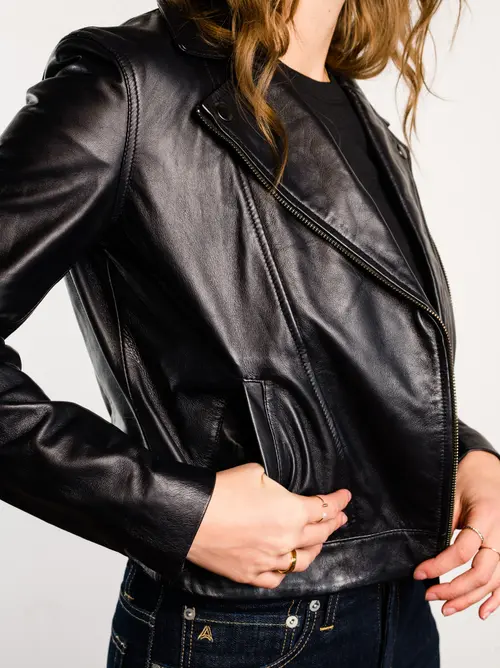 ABLE Maha Leather Biker Jacket - Black