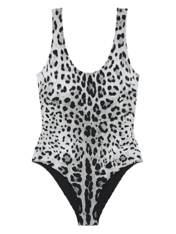 Dolce & Gabbana Leopard-print One-piece Swimsuit - Grey