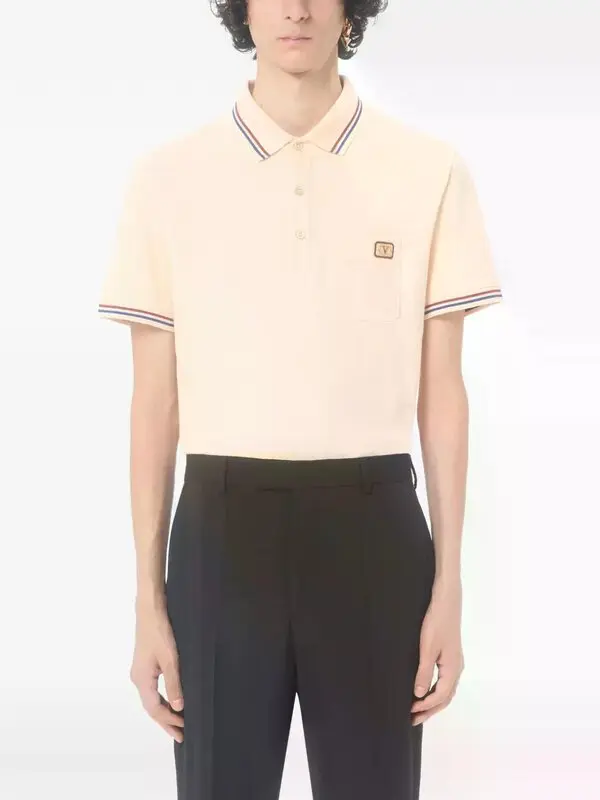 Valentino Garavani Cotton Piqué Polo Shirt With Vlogo Patch - Neutrals