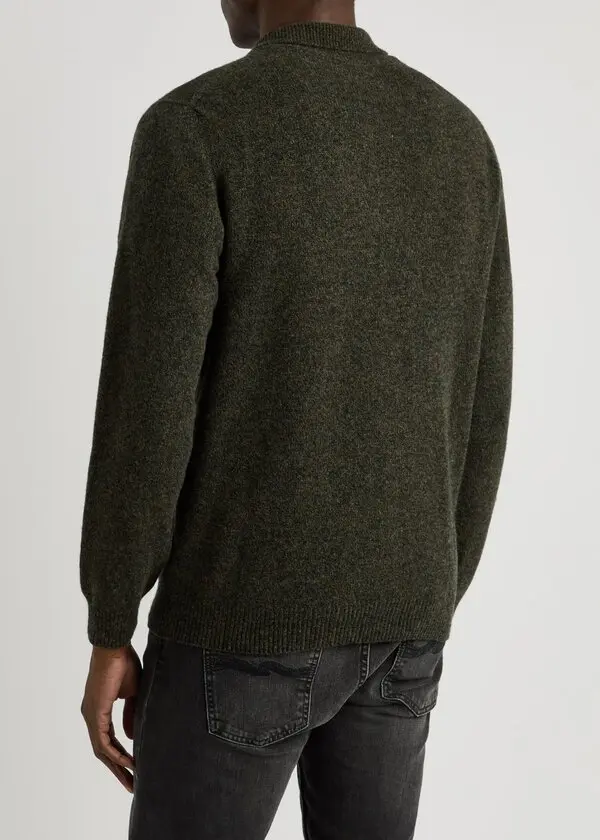 Sunspel Wool Polo Jumper - Dark Green