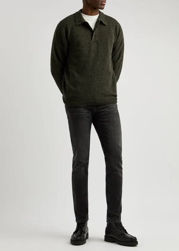 Sunspel Wool Polo Jumper - Dark Green
