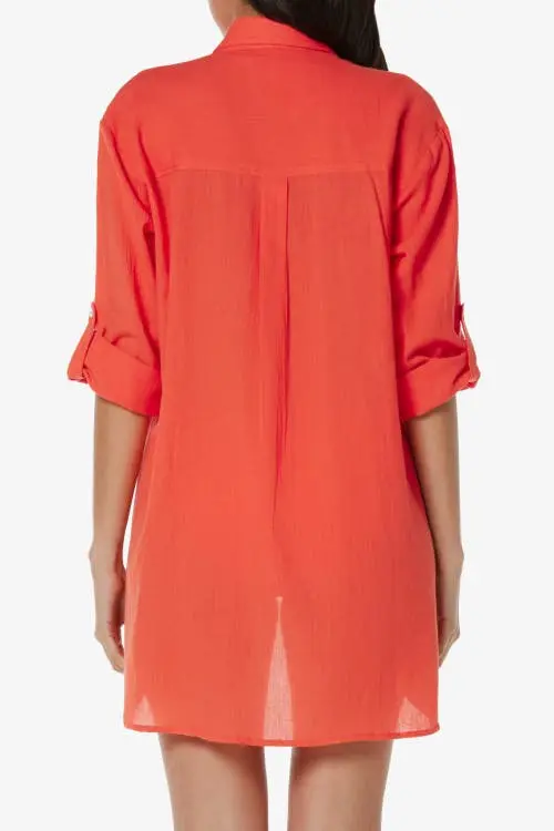 Helen Jon Camp Shirt Cover-up - Coral