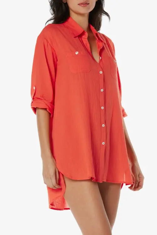 Helen Jon Camp Shirt Cover-up - Coral
