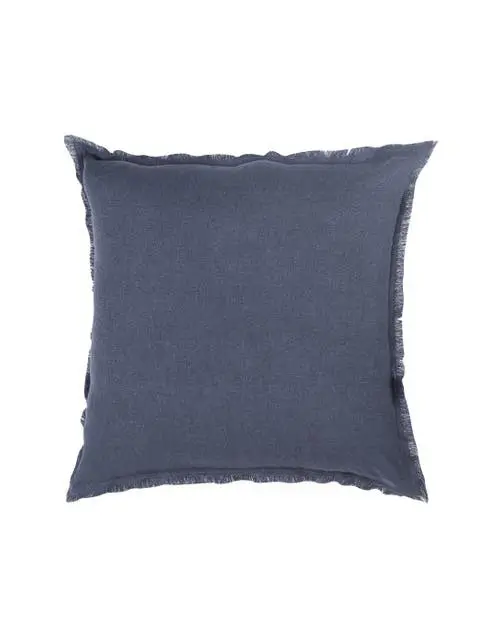 Anaya Soft Fringe Linen Pillow With Down Alternative Insert - Navy Blue
