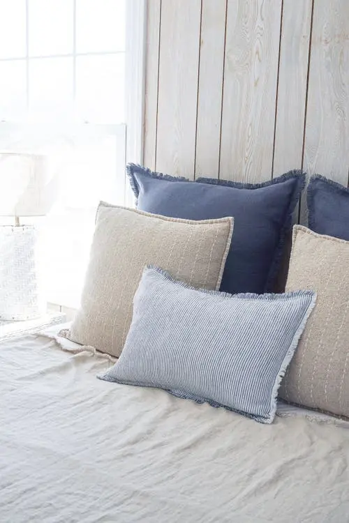 Anaya Soft Fringe Linen Pillow With Down Alternative Insert - Navy Blue