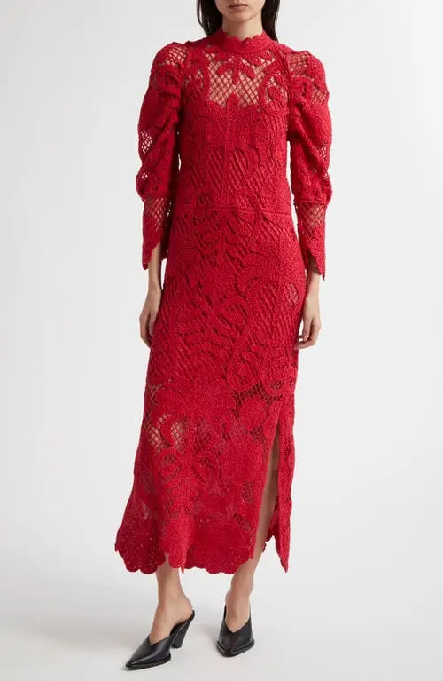 Farm Rio Long Sleeve Lace Knit Midi Dress