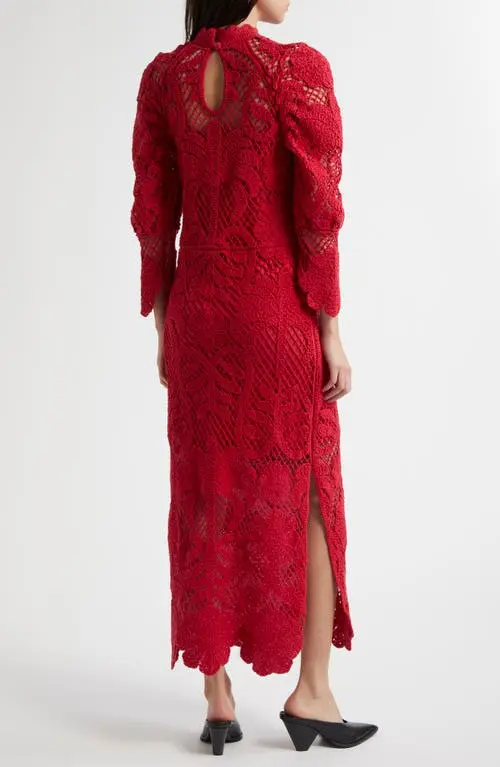 Farm Rio Long Sleeve Lace Knit Midi Dress
