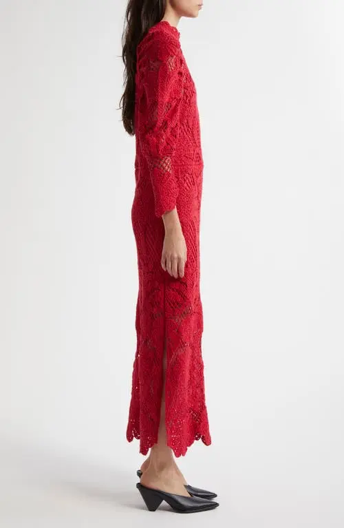 Farm Rio Long Sleeve Lace Knit Midi Dress