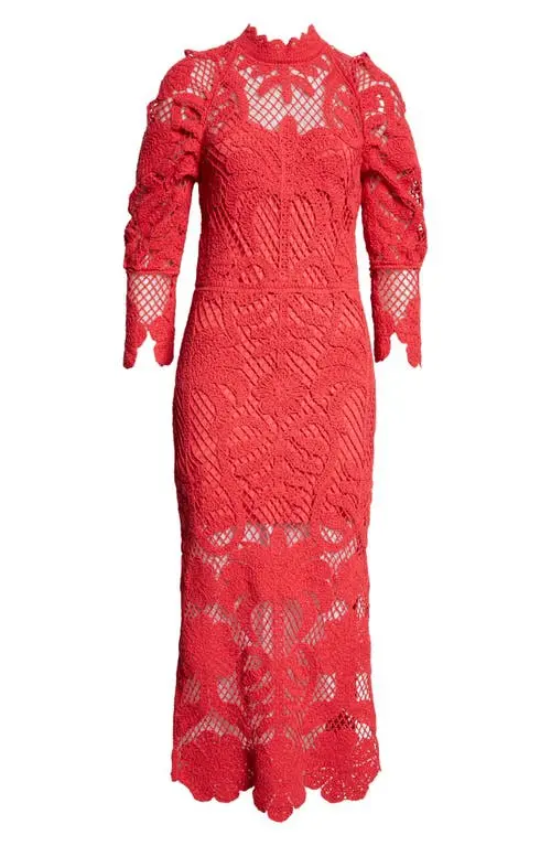 Farm Rio Long Sleeve Lace Knit Midi Dress