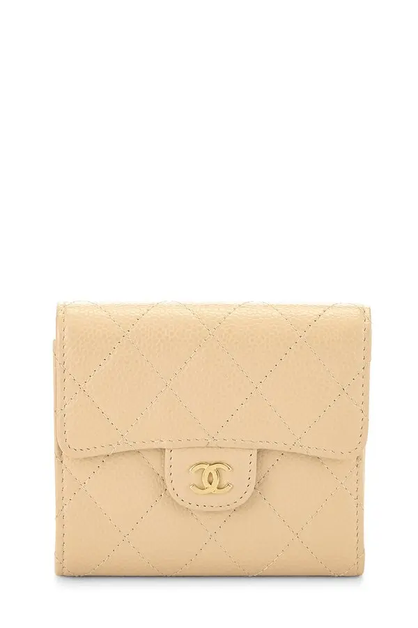 Chanel Caviar Classic Flap Compact Wallet - Beige