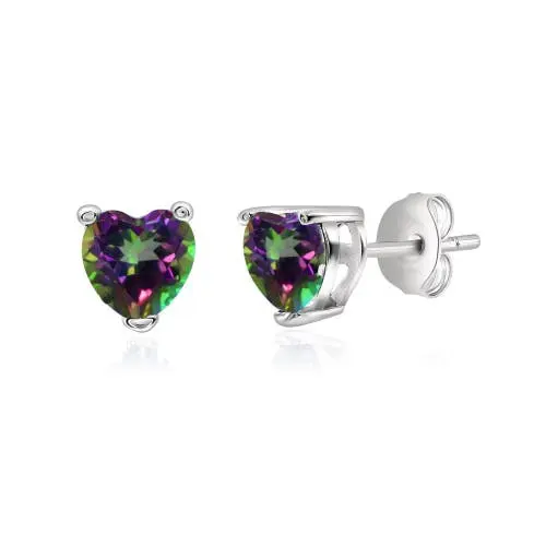 DONATELLO GIAN Sterling Silver Topaz Heart Stud Earrings - Mystic