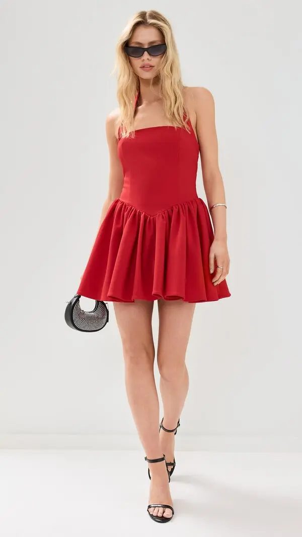 knee length dresses for ladies Runaway The Label Primrose Mini Dress in Red Lily – She Selected