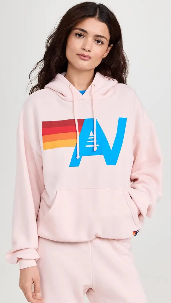 Aviator Nation Logo Pullover Hooded Sweatshirt In Light Pink 30
