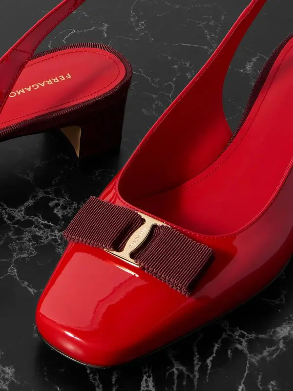 FERRAGAMO Rivada Patent-leather Slingback Pumps