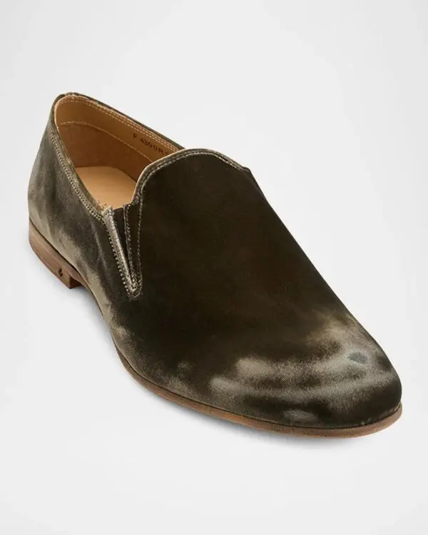 John Varvatos Venice Distressed Velvet Loafers - Chocolate