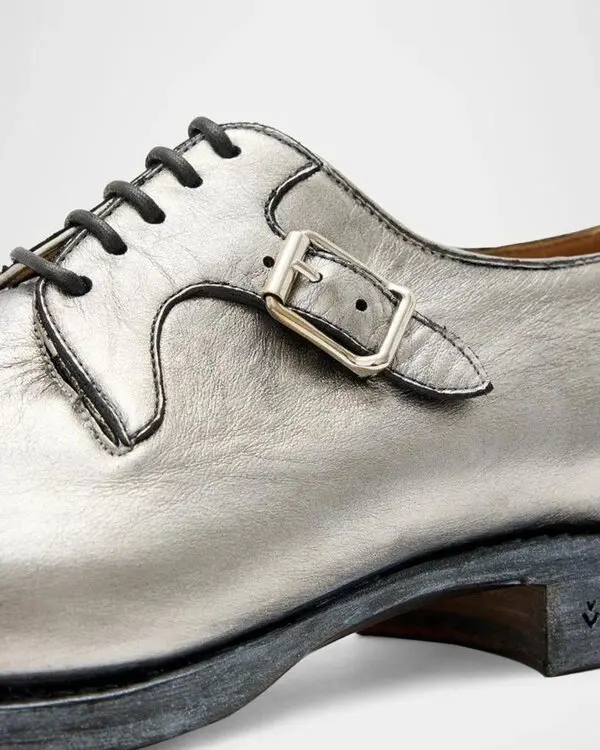 John Varvatos Regent Deco Foil-coated Leather Derby Shoes - Silver Heather