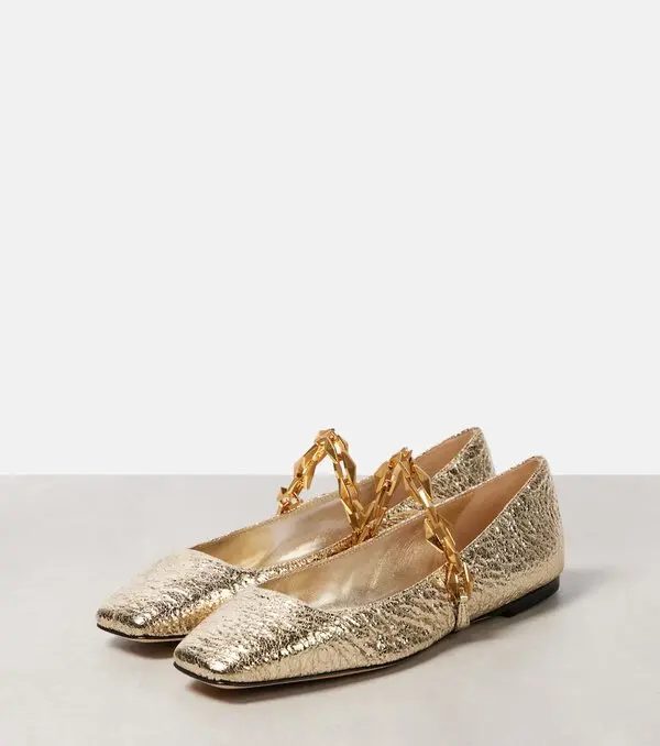 JIMMY CHOO Diamond Tilda Metallic Leather Mary Jane Flats