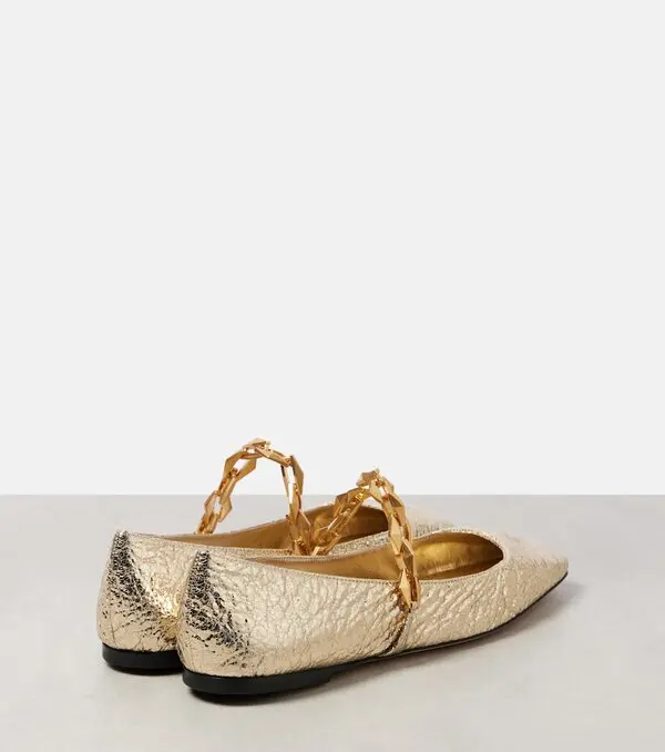 JIMMY CHOO Diamond Tilda Metallic Leather Mary Jane Flats