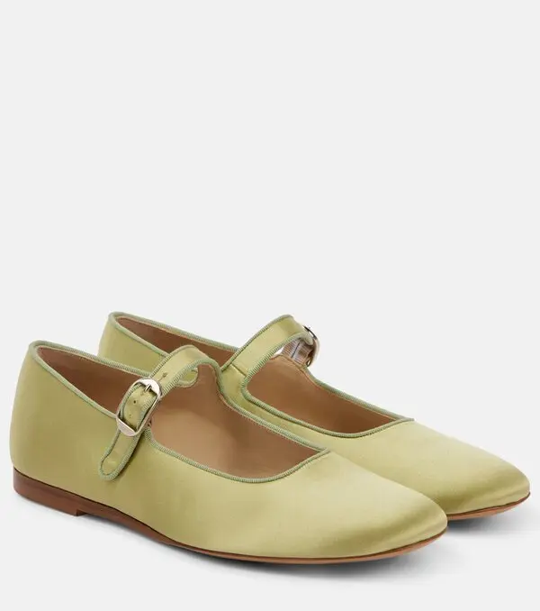 Le Monde Beryl Classic Satin Mary Jane Flats - Green