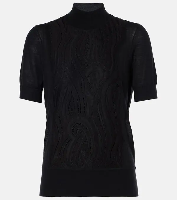 JOSEPH Knitted Wool And Silk Lace Top - Black