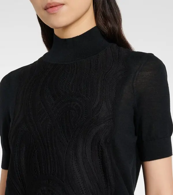 JOSEPH Knitted Wool And Silk Lace Top