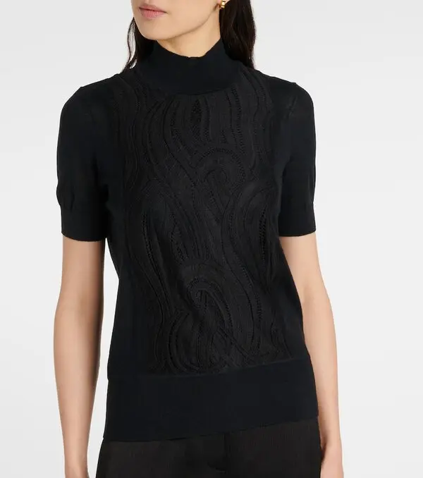 JOSEPH Knitted Wool And Silk Lace Top