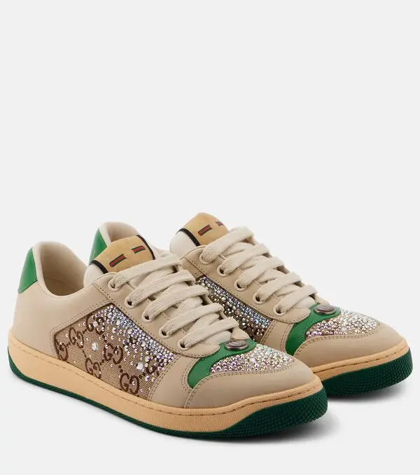 Gucci Screener Embellished Leather Sneakers - Multicoloured