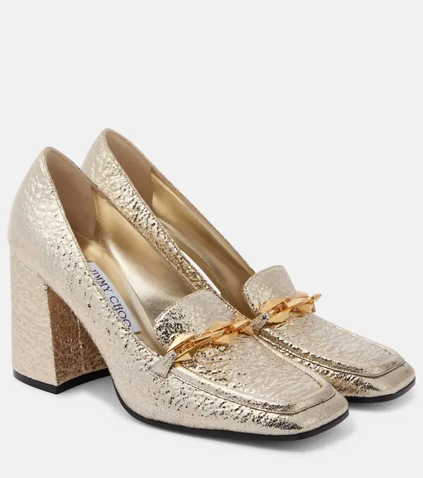 JIMMY CHOO Diamond Tilda 80 Loafer Pumps - Gold