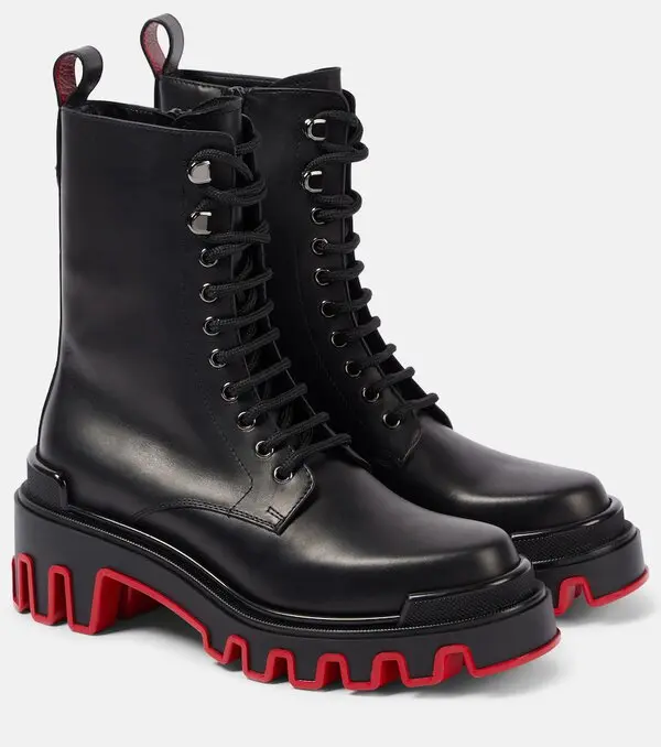 CHRISTIAN LOUBOUTIN Dune Trott Alta Leather Combat Boots - Black