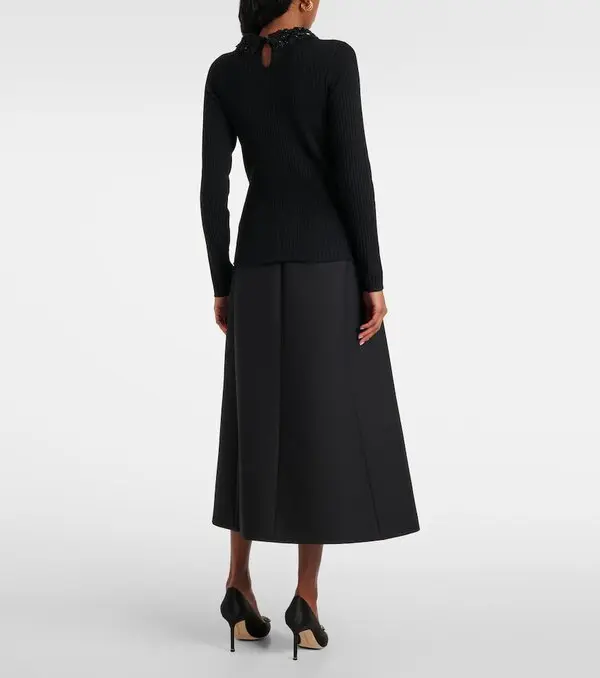 Carolina Herrera Embellished Ribbed-knit Top