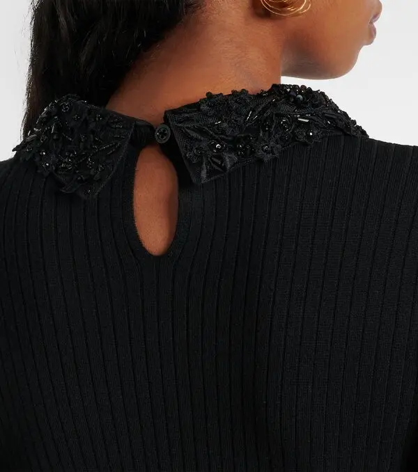 Carolina Herrera Embellished Ribbed-knit Top