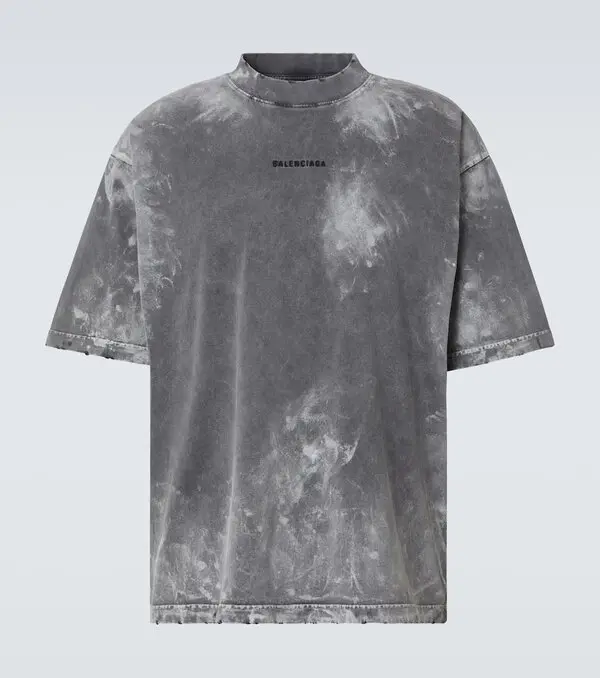 Balenciaga Distressed Cotton-blend Jersey T-shirt - Black