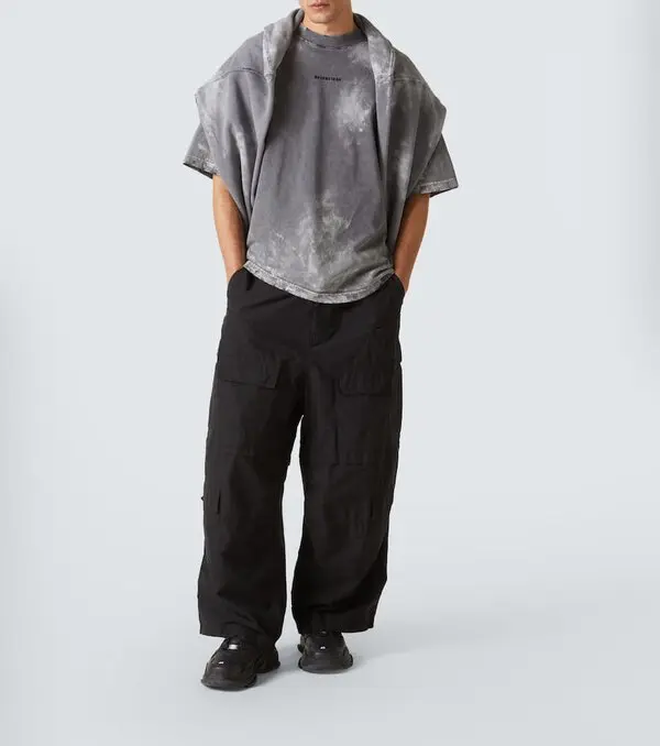Balenciaga Distressed Cotton-blend Jersey T-shirt - Black