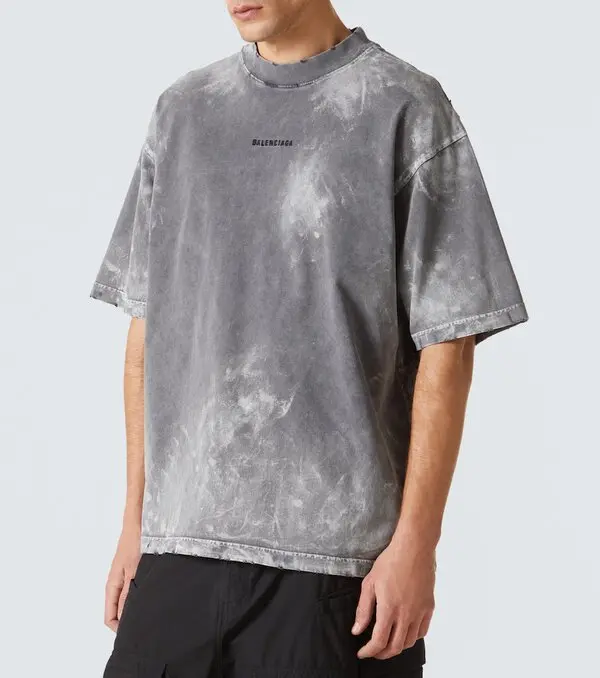 Balenciaga Distressed Cotton-blend Jersey T-shirt